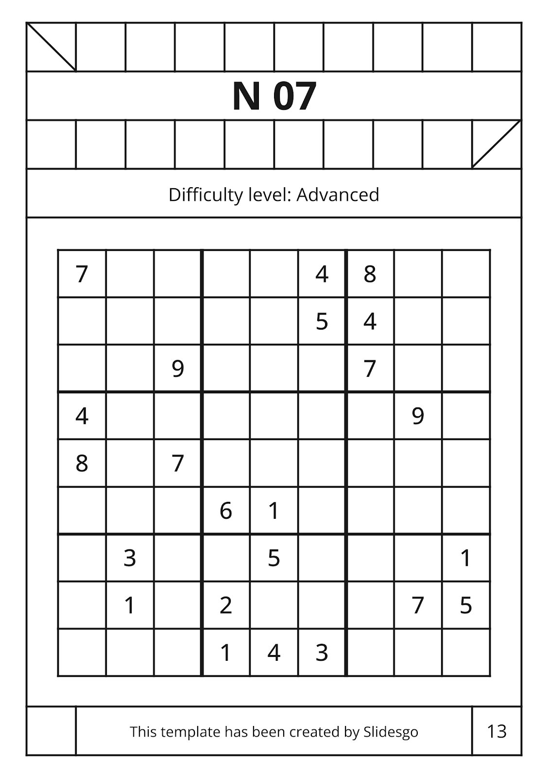 Printable Advanced Number Place Puzzles Sheets