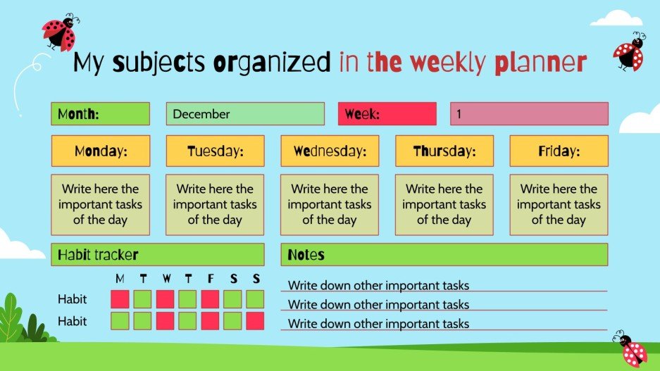 Ladybug Weekly Planner for Pre-K | Google Slides & PPT