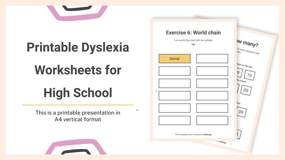Printable Dyslexia Worksheets for High School | Google Slides