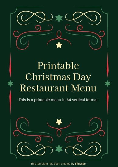 Printable Christmas Day Restaurant Menu | Google Slides