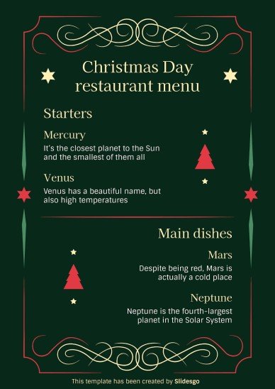Printable Christmas Day Restaurant Menu | Google Slides