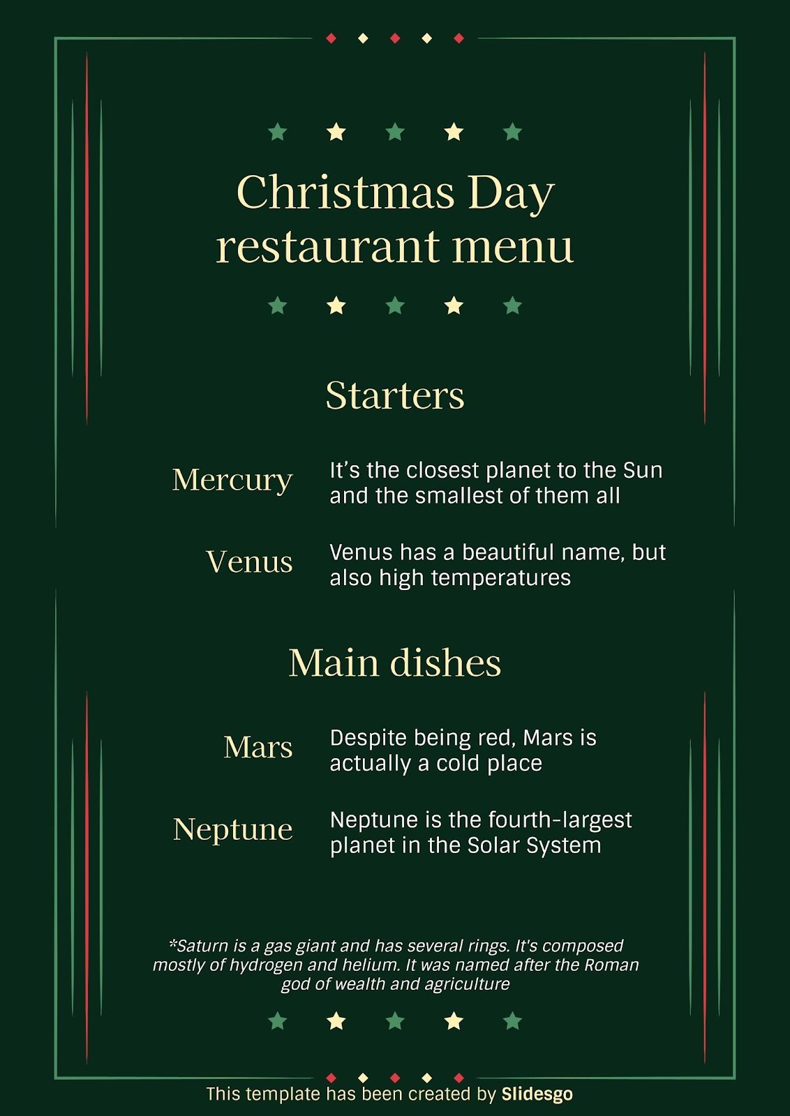 Printable Christmas Day Restaurant Menu | Google Slides