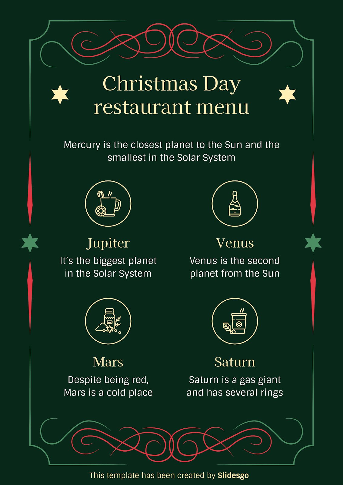Printable Christmas Day Restaurant Menu | Google Slides