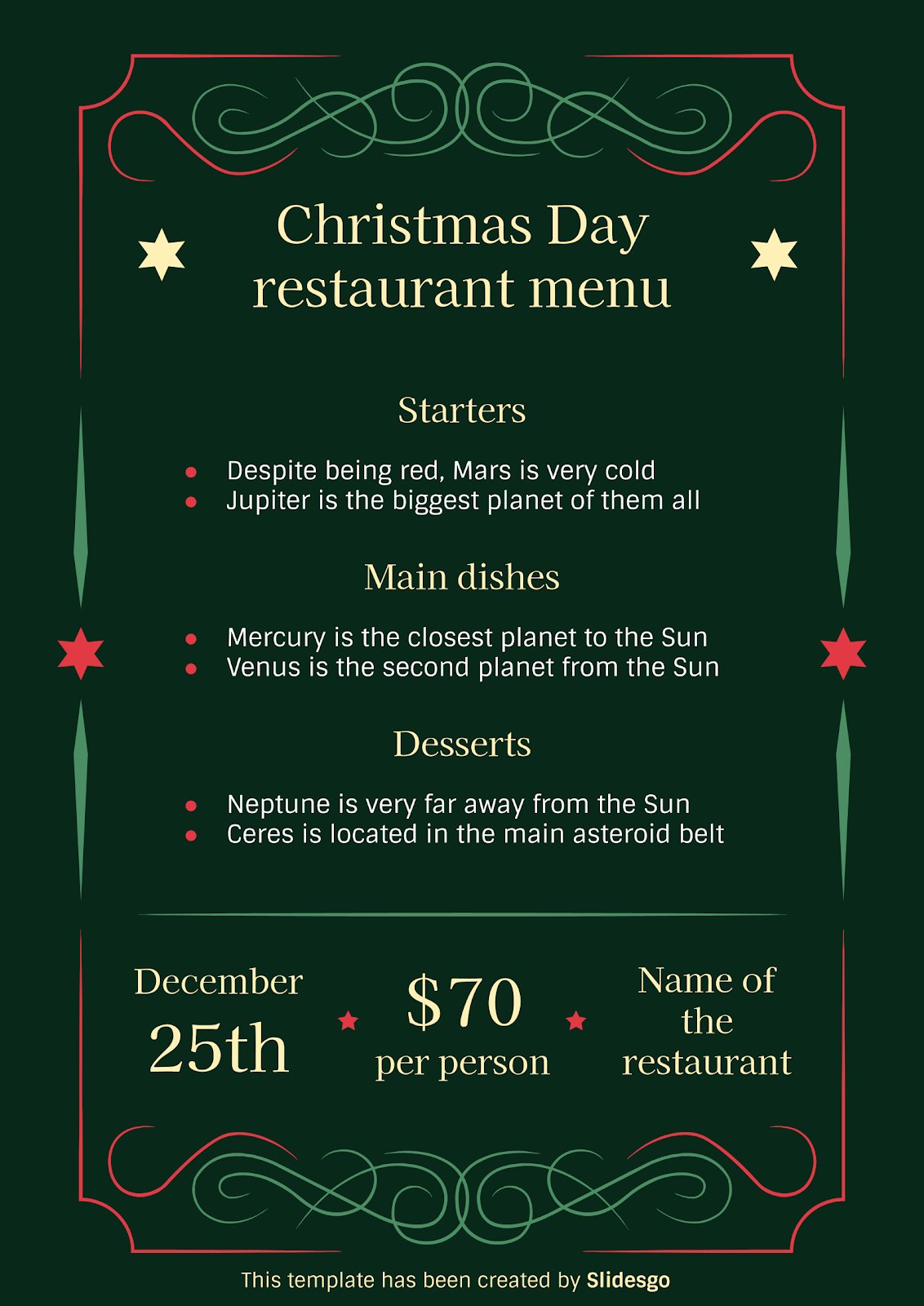 Printable Christmas Day Restaurant Menu | Google Slides