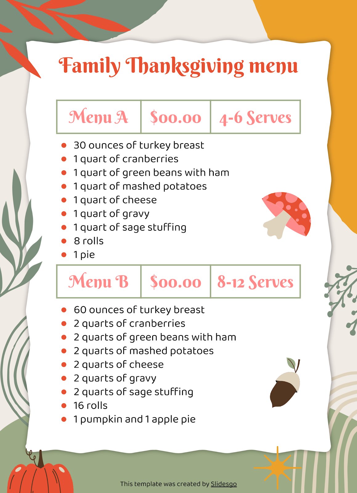 Printable Thanksgiving Restaurant Menu | Google Slides & PPT