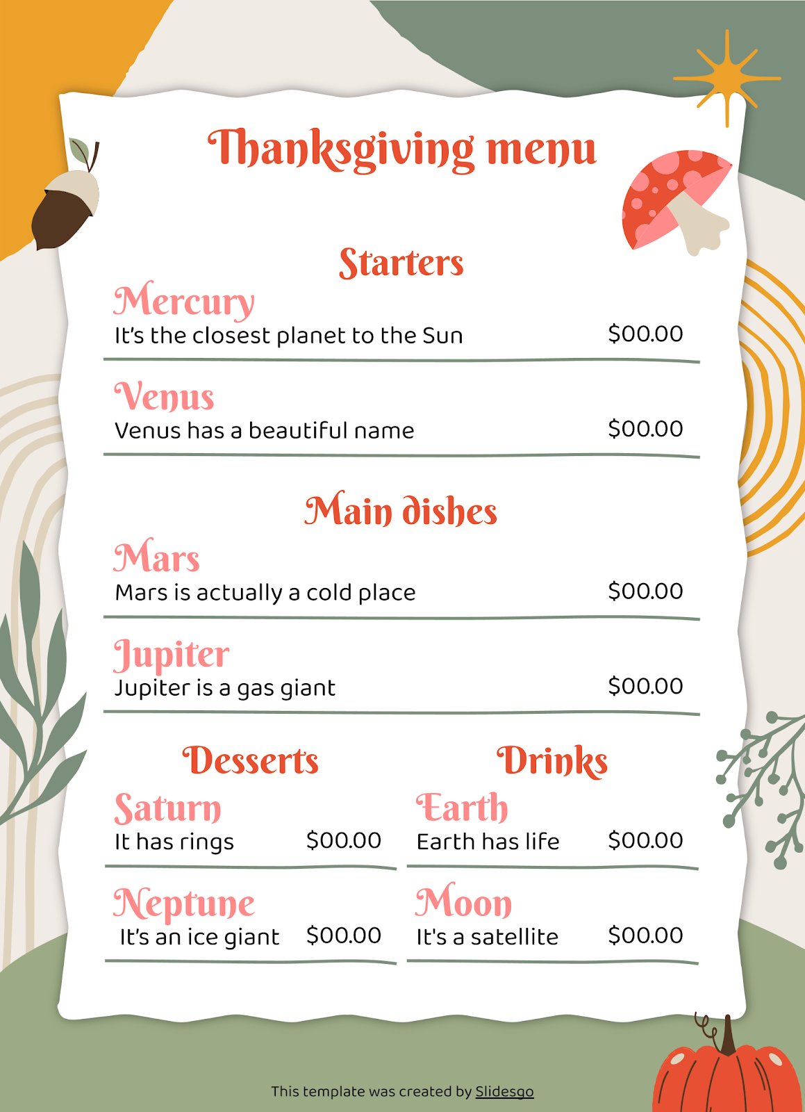 Printable Thanksgiving Restaurant Menu | Google Slides & PPT