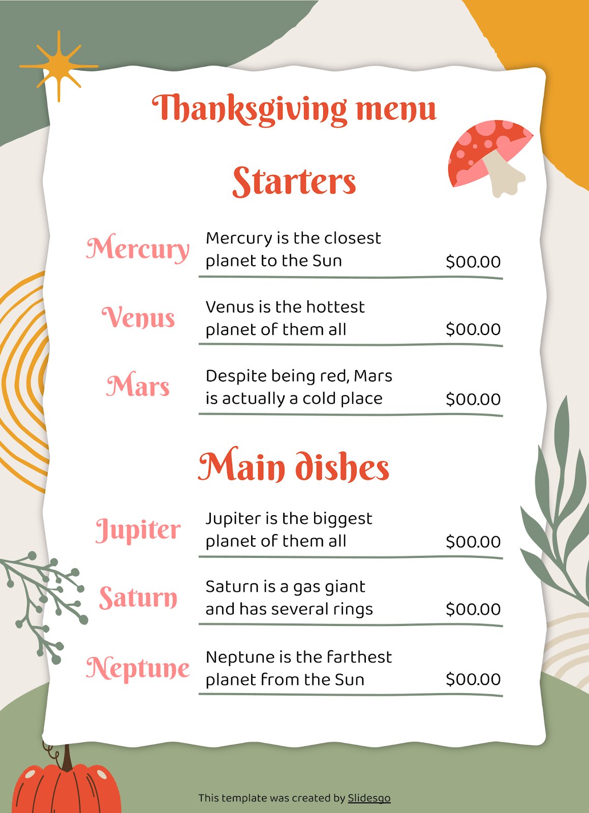 Printable Thanksgiving Restaurant Menu | Google Slides & PPT
