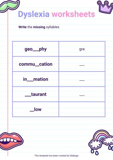 Printable Dyslexia Worksheets for Elementary | Google Slides