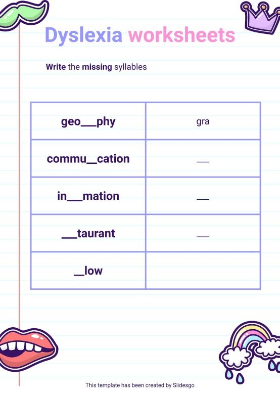 Printable Dyslexia Worksheets for Elementary | Google Slides