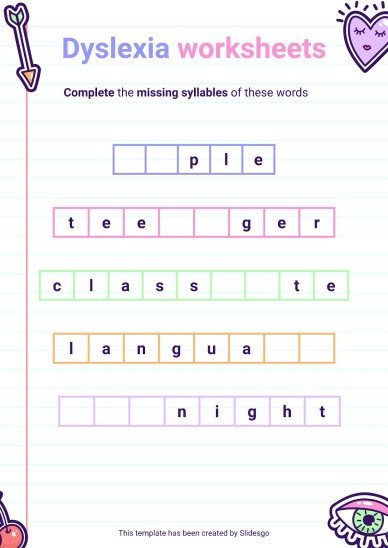Printable Dyslexia Worksheets for Elementary | Google Slides