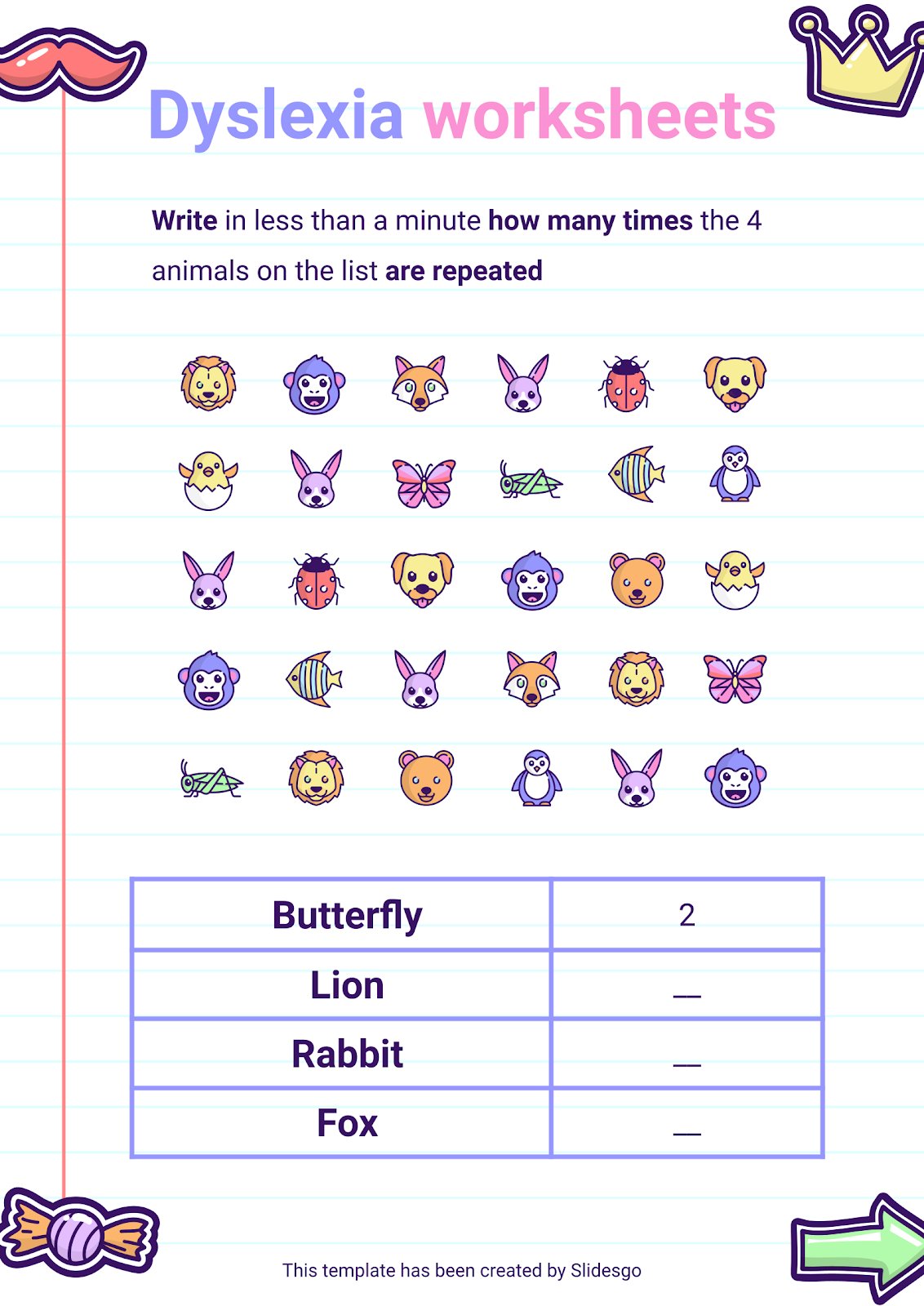 Hojas imprimibles para alumnos de primaria con dislexia