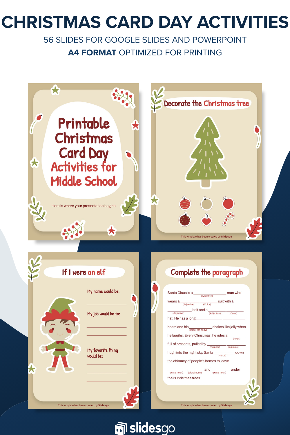 Printable Christmas Card Day Activities for Middle School