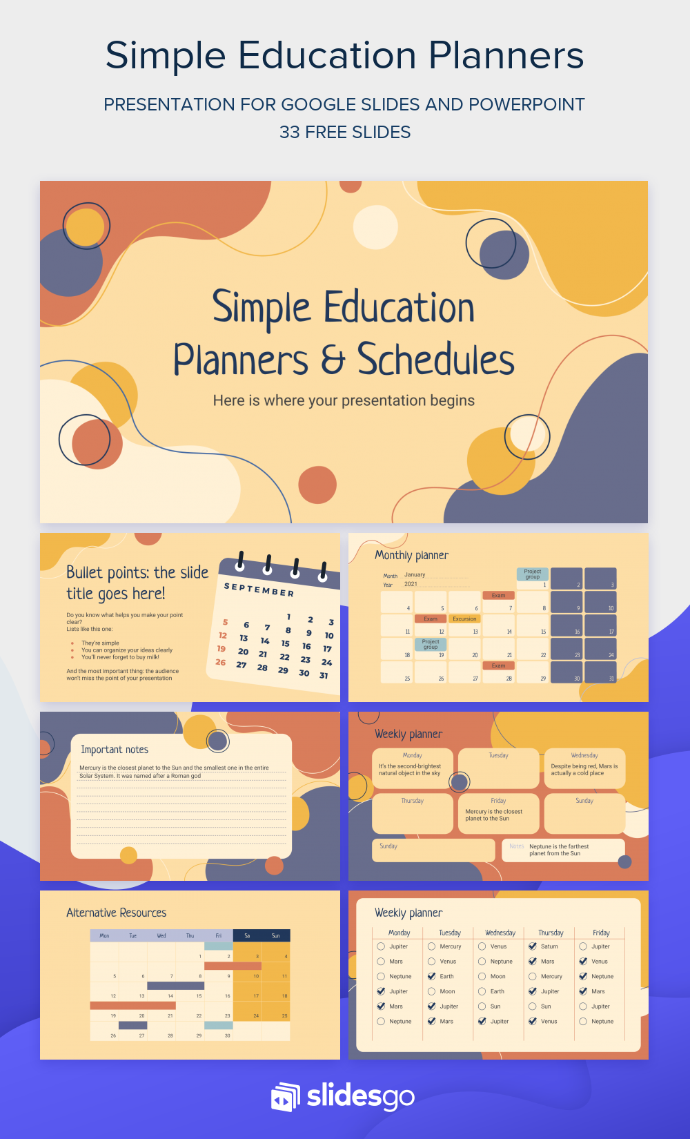 Simple Education Planners & Schedules Google Slides & PPT