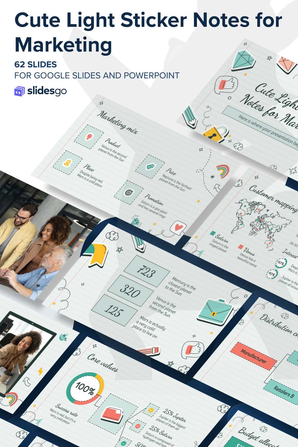 Cute Light Sticker Notes for Marketing | Google Slides & PPT