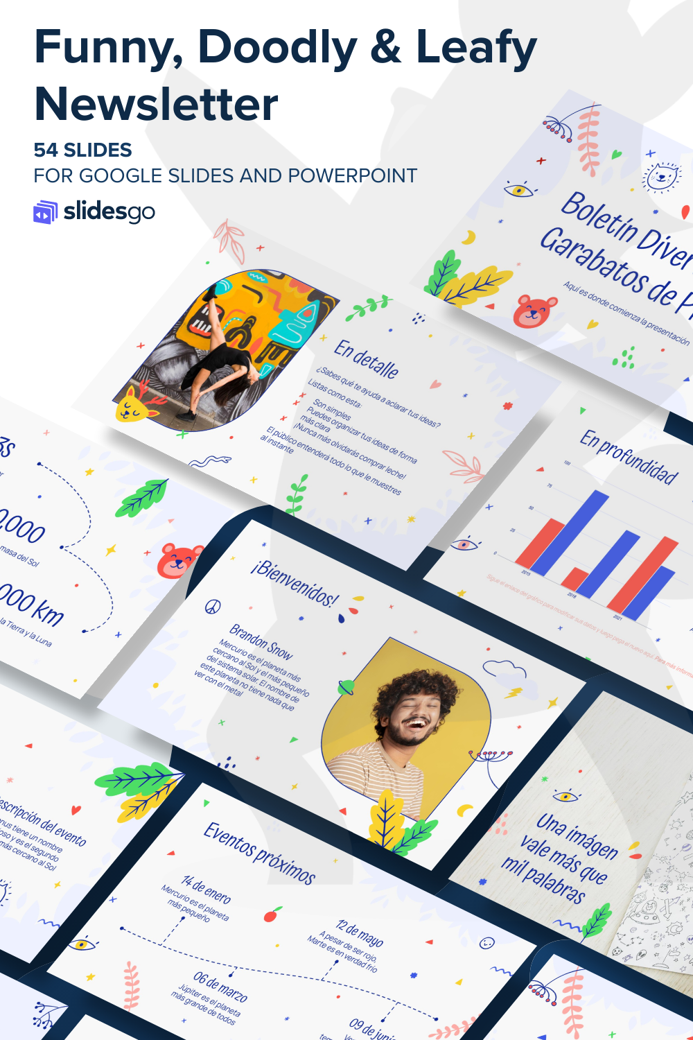 Funny, doodly & leafy newsletter | Google Slides & PPT
