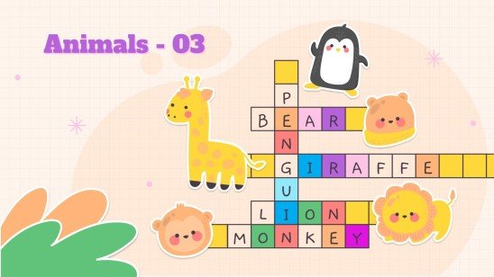 Crossword Animal Puzzles for Elementary | Google Slides
