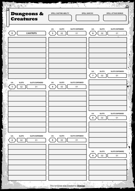 Dungeons and Creatures: Dwarf Character Sheet