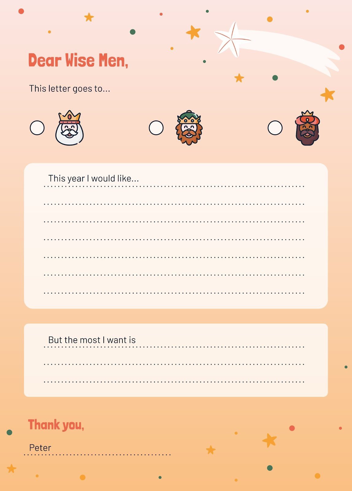 Three Kings Day Printable Letters | Google Slides & PowerPoint