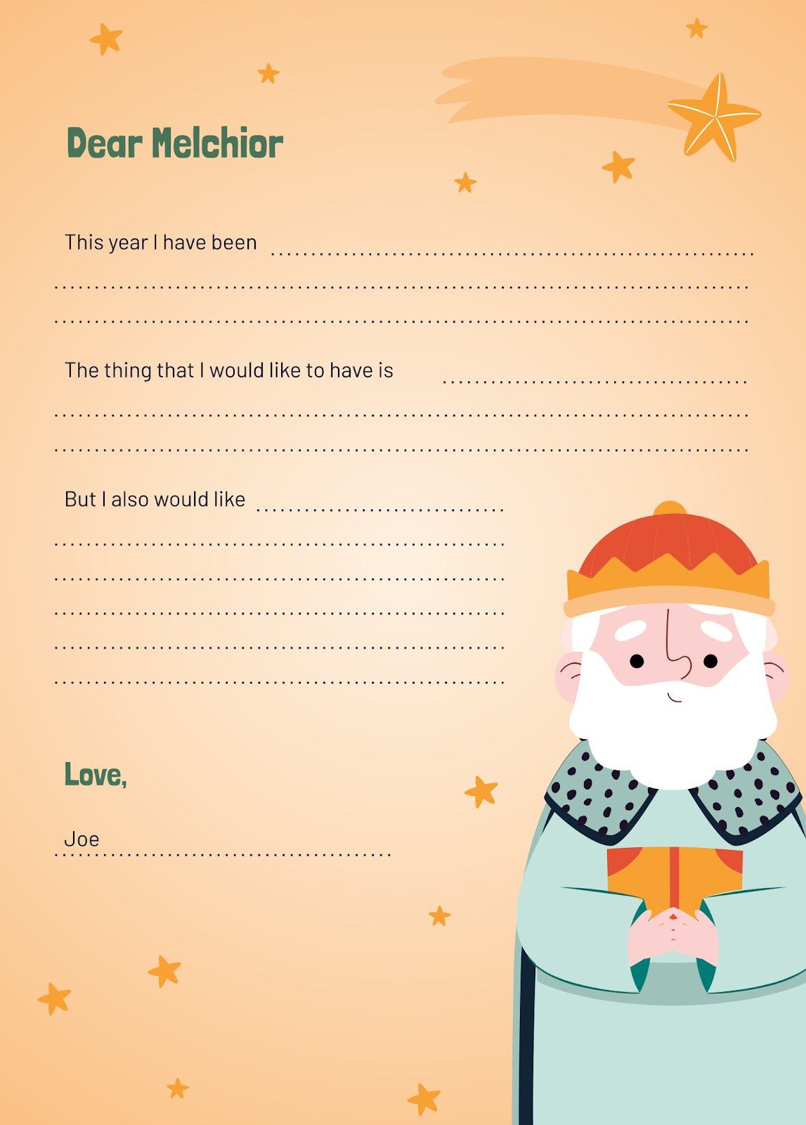 Three Kings Day Printable Letters | Google Slides & PowerPoint