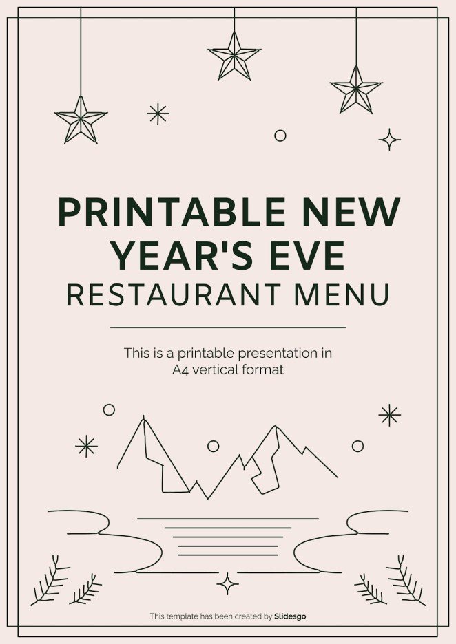 Printable New Year's Eve Restaurant Menu | Google Slides
