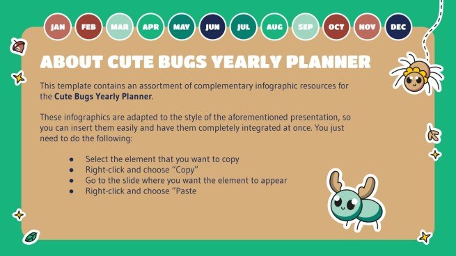 Cute Bugs Yearly Planner Infographics | Google Slides & PPT