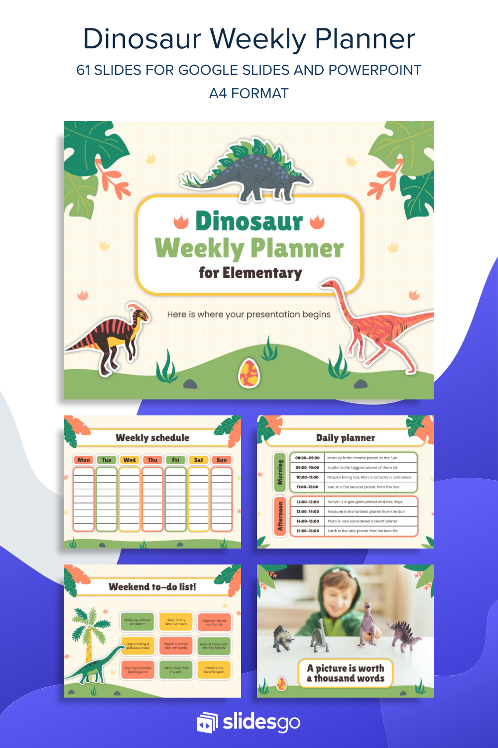 Dinosaur Weekly Planner for Elementary | Google Slides & PPT