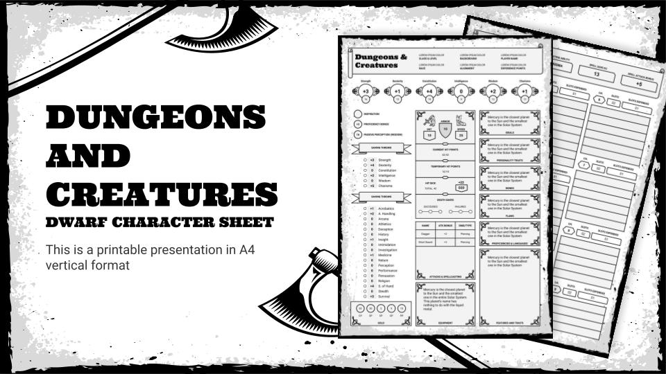 Dungeons and Creatures: Dwarf Character Sheet