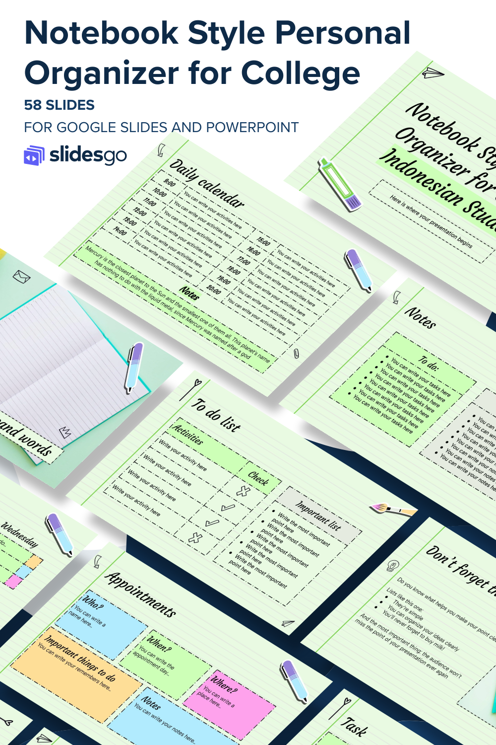 Notebook Style Personal Organizer for College