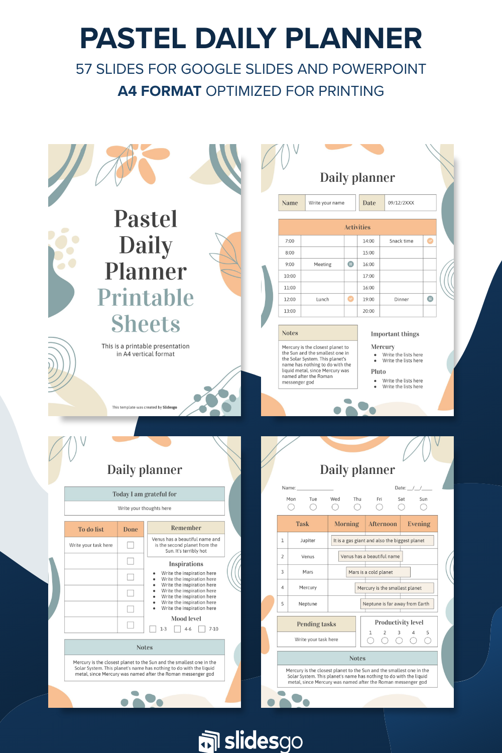 Pastel Daily Planner Printable Sheets | Google Slides & PPT