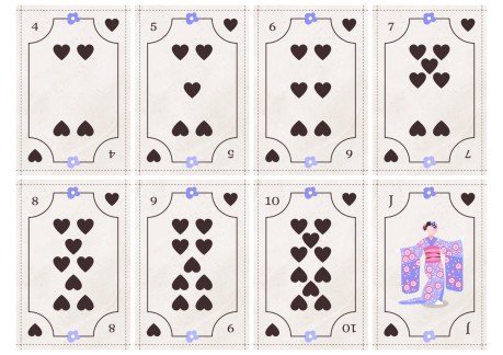 Baraja de cartas imprimible con temática del Periodo Edo