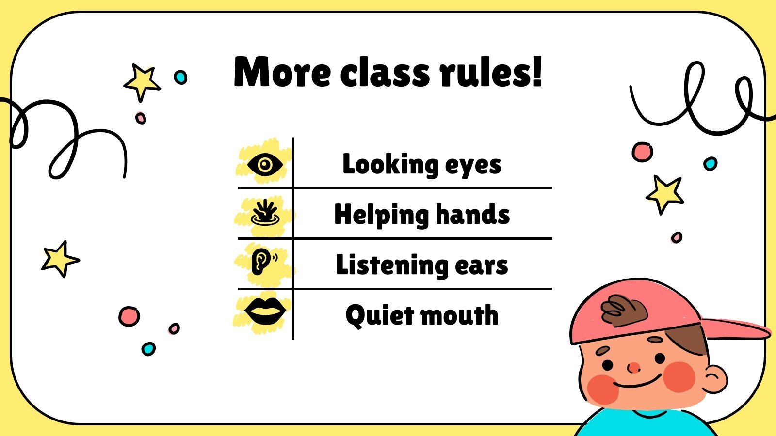 Las reglas de la clase - Preescolar | Google Slides y PPT