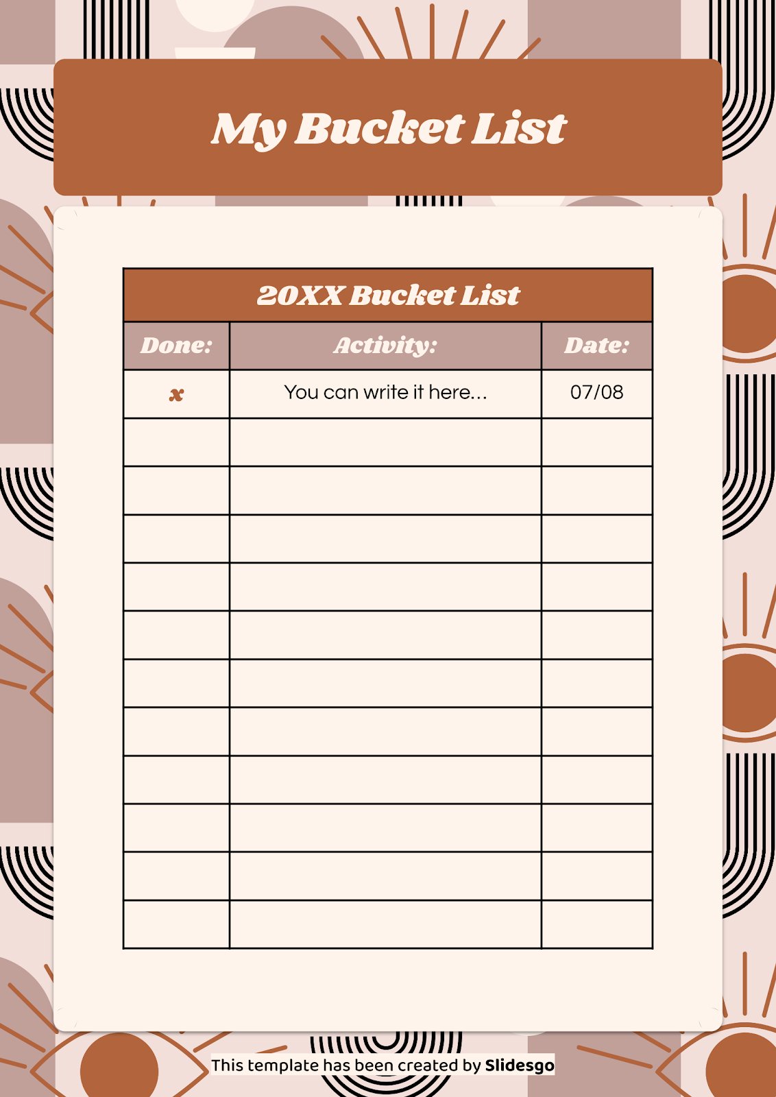 Druckbare Bucket List im Boho-Stil | Google Slides & PPT