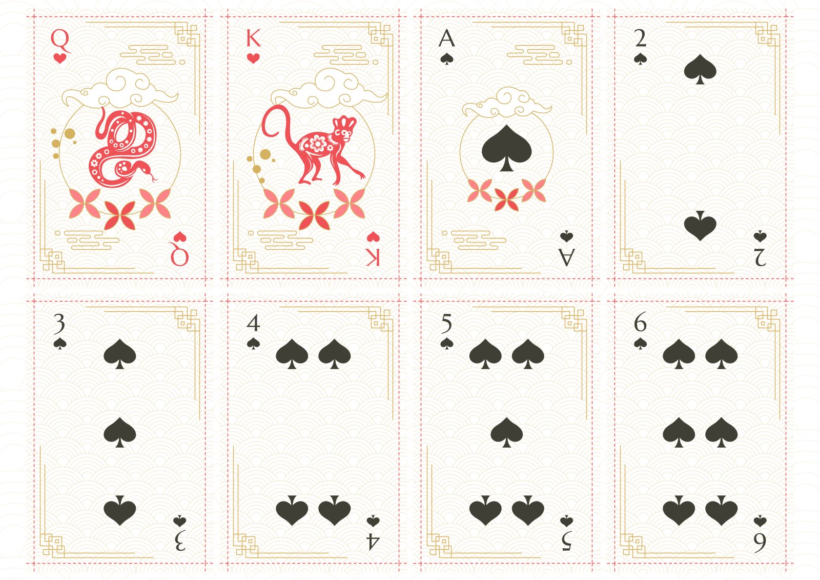 Chinese Zodiac Themed Printable Deck of Playing Cards