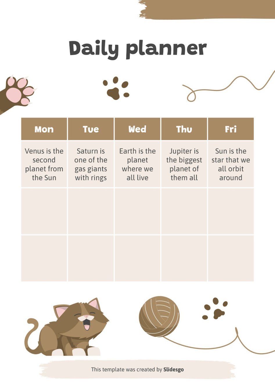 Printable Cute Cats Daily Planner | Google Slides & PPT