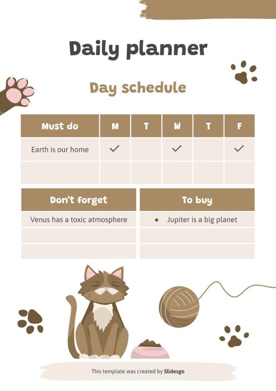 Printable Cute Cats Daily Planner | Google Slides & PPT