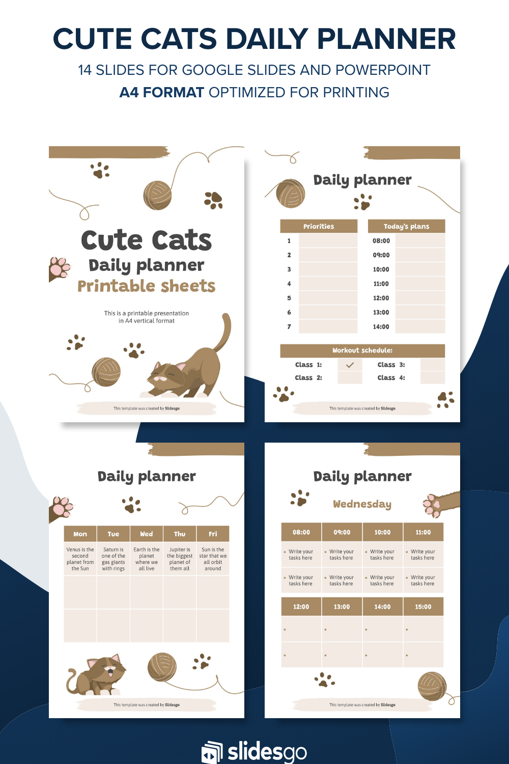 Printable Cute Cats Daily Planner | Google Slides & PPT
