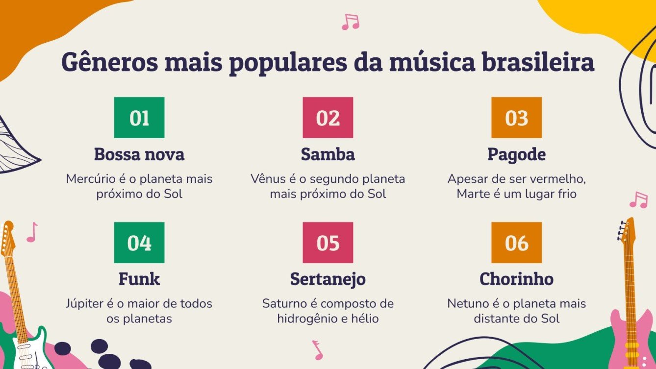Gêneros musicais brasileiros | Google Slides e PowerPoint