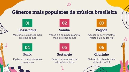 Gêneros musicais brasileiros | Google Slides e PowerPoint