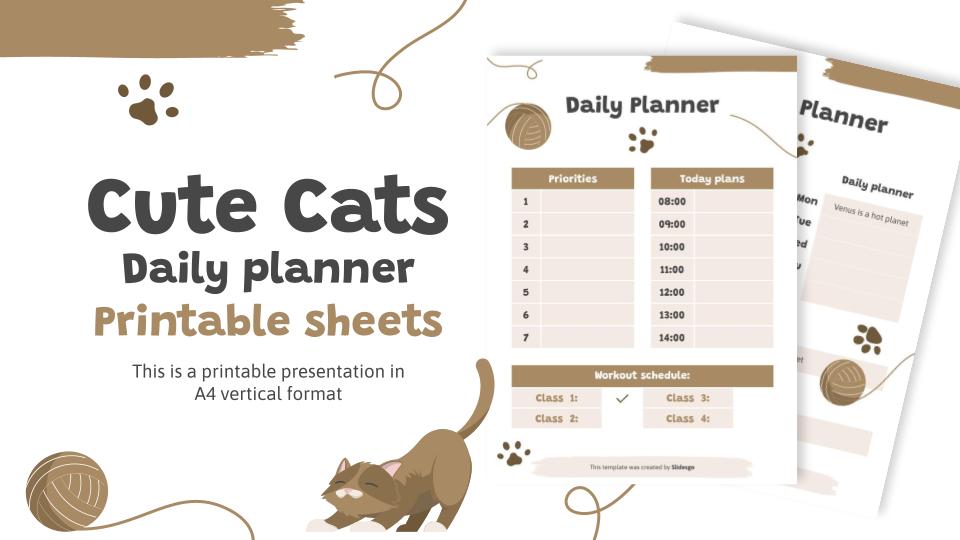 Printable Cute Cats Daily Planner | Google Slides & PPT