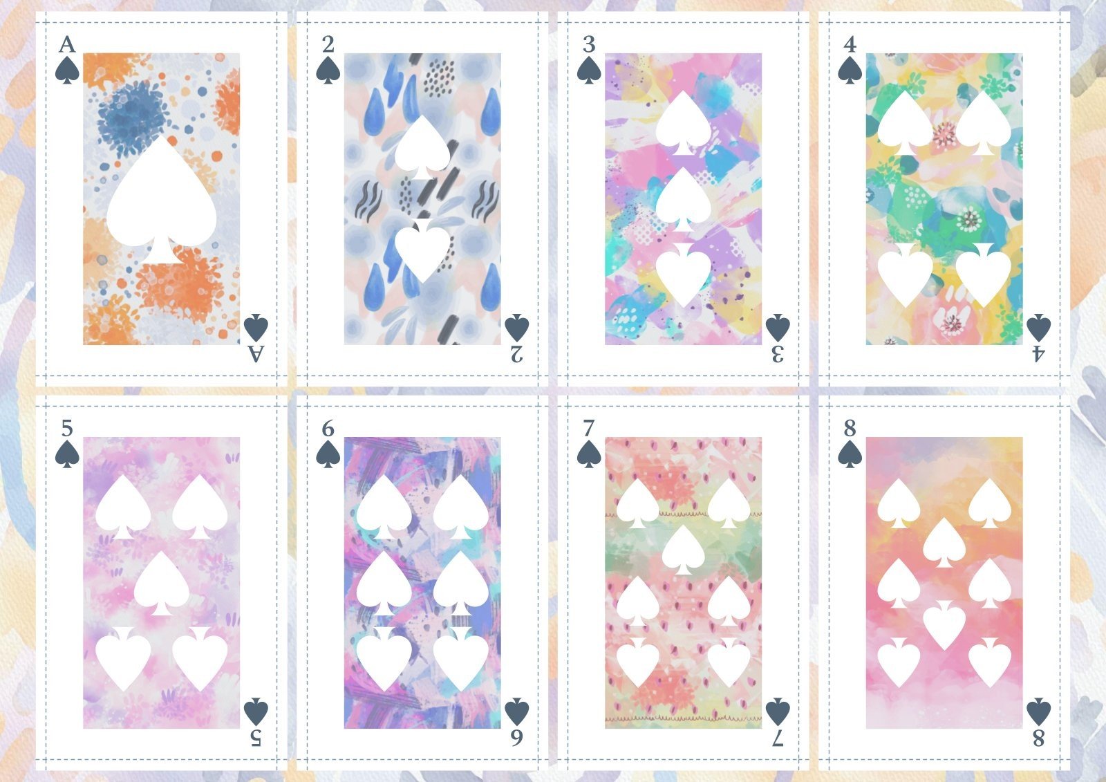 Watercolor Style Printable Deck of Playing Cards