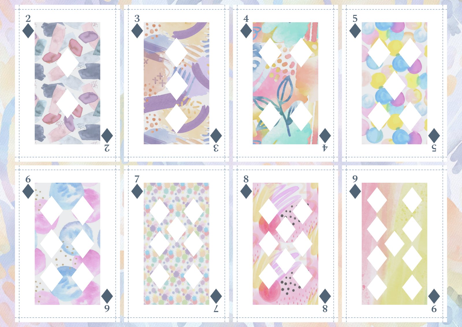 Watercolor Style Printable Deck of Playing Cards