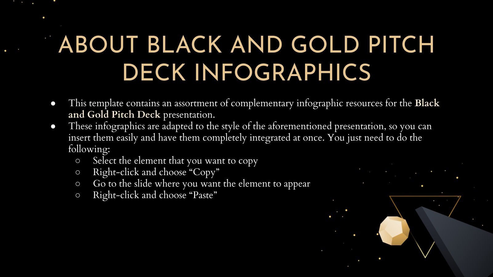 Black and Gold Pitch Deck Infographics | Google Slides & PPT