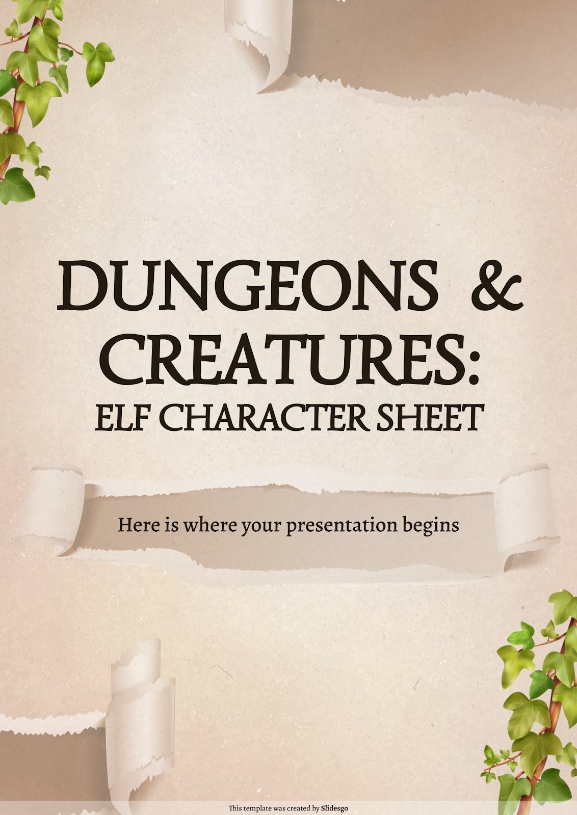 Dungeons and Creatures: Elf Character Sheet | Google Slides