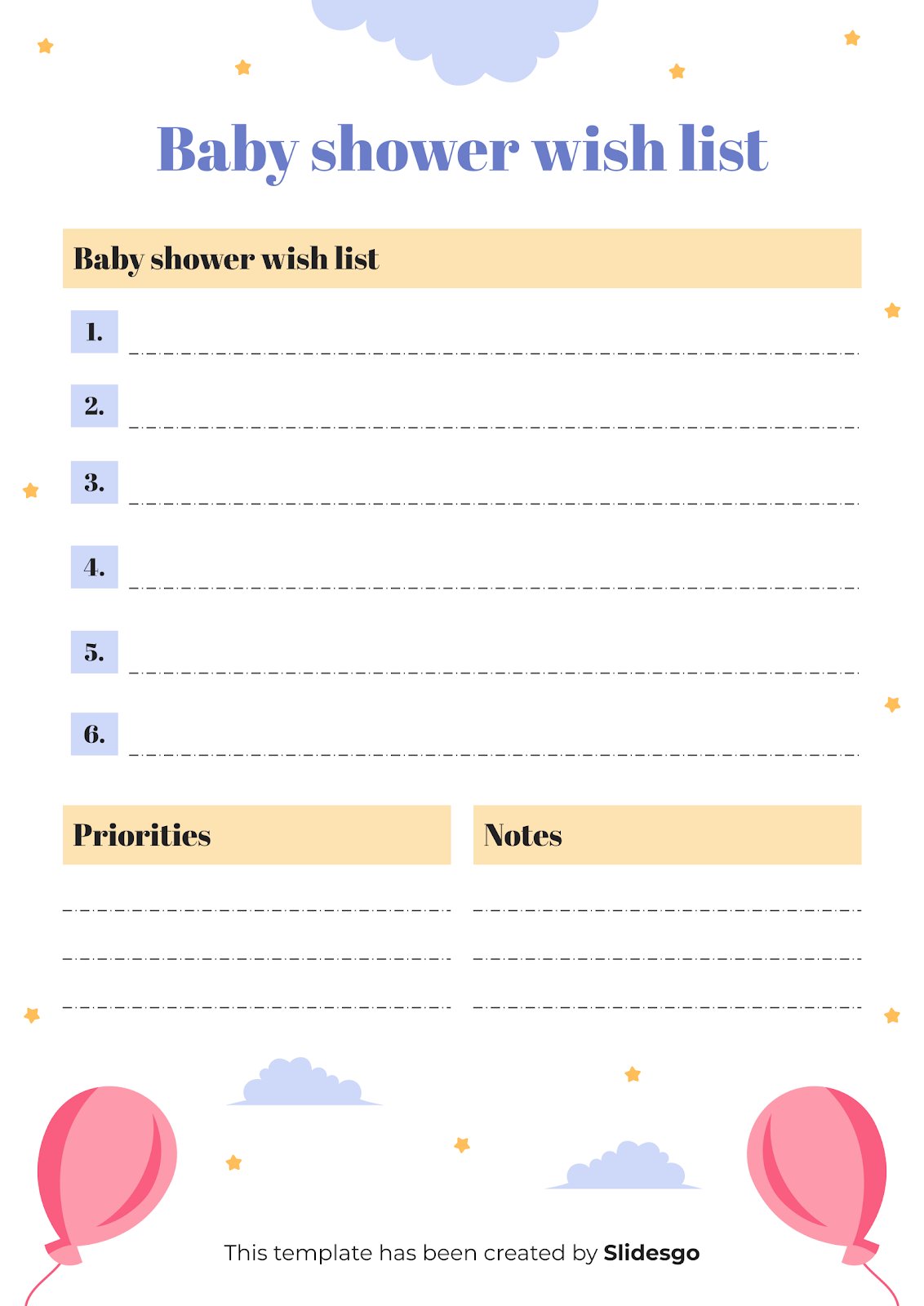 Liste de souhaits pour la fête prénatale | Google Slides