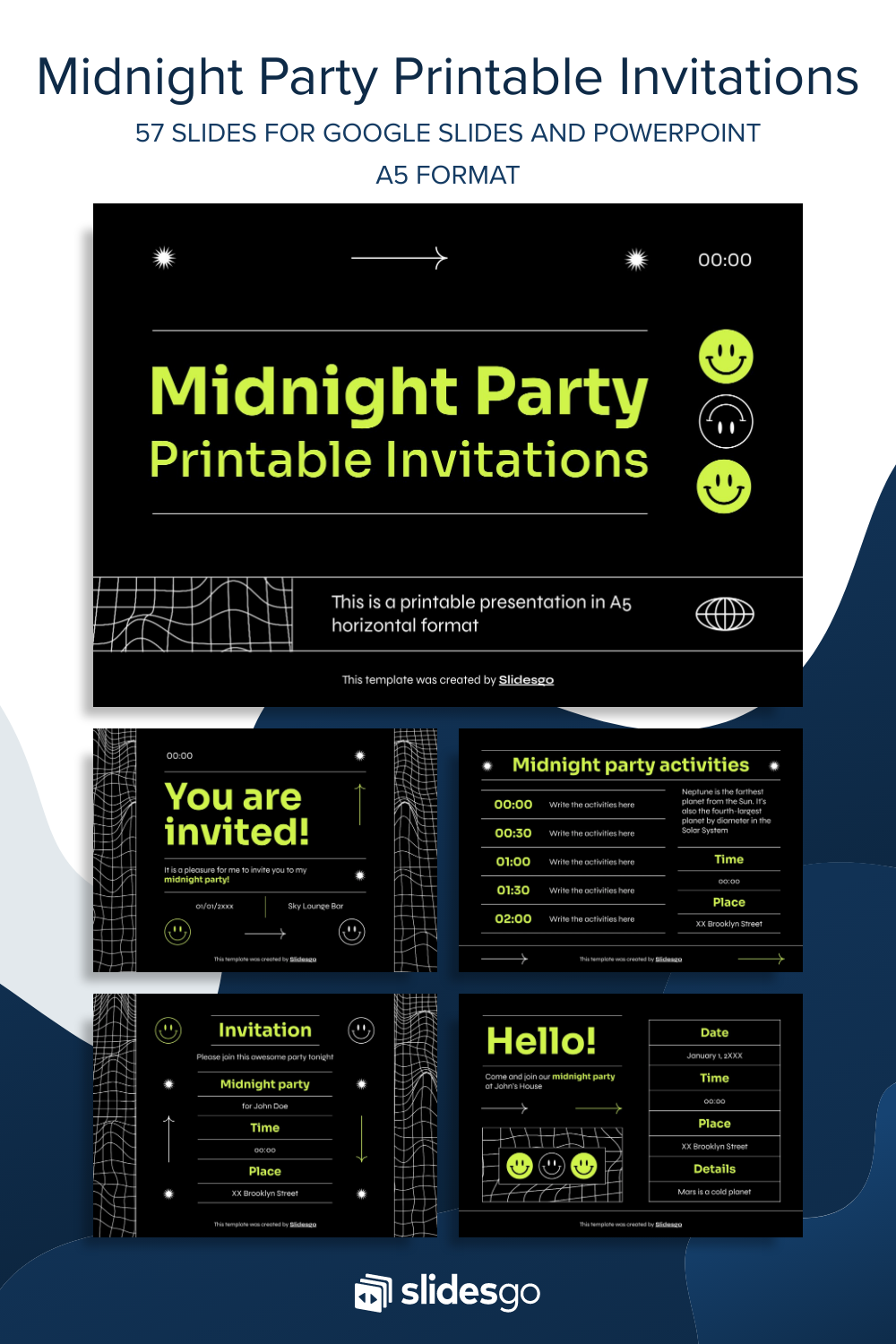Midnight Party Printable Invitations | Google Slides & PPT