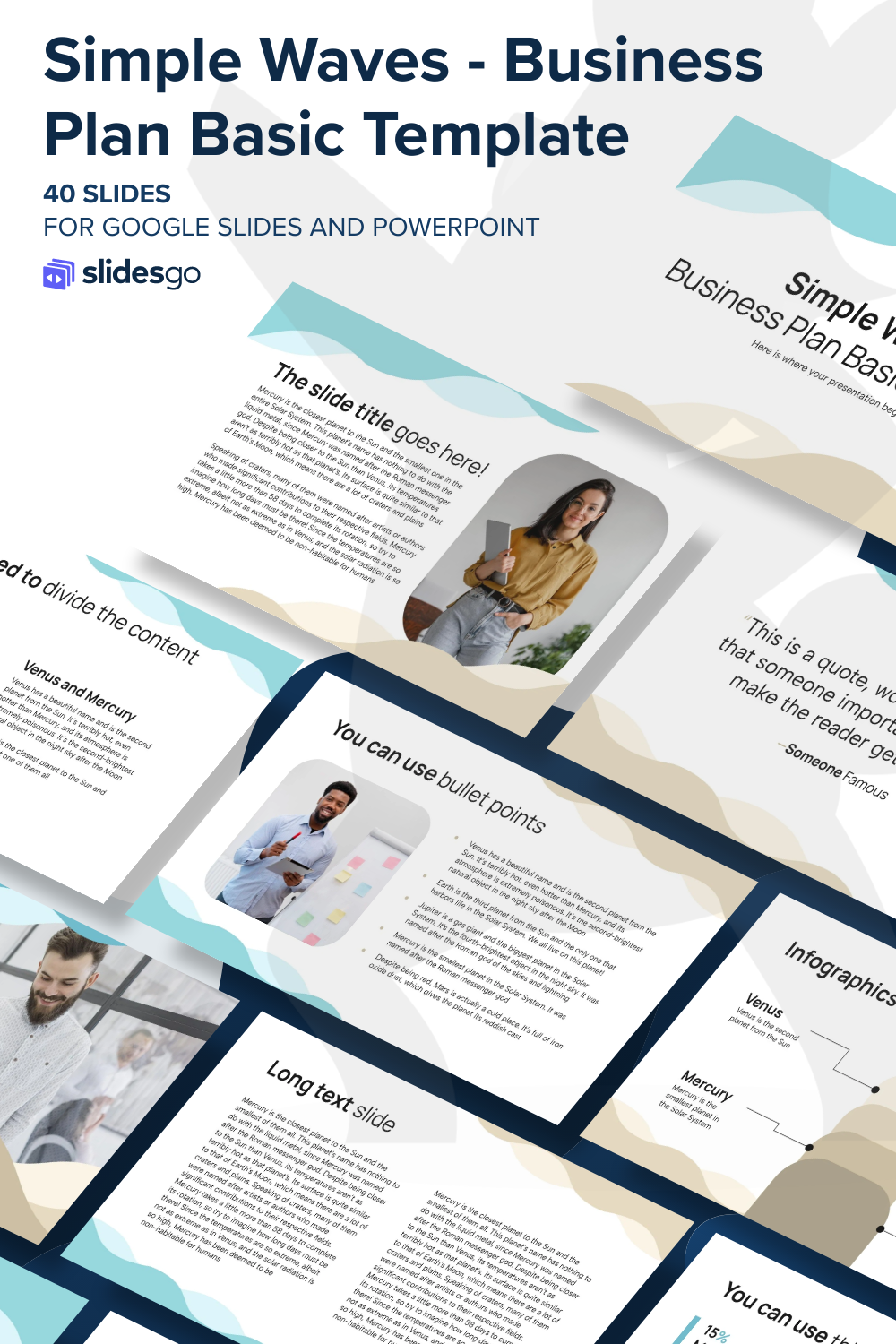 Simple Waves - Business Plan Basic Template | Google Slides