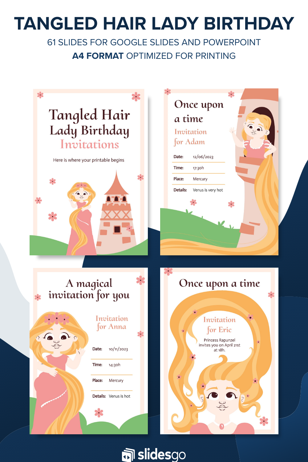 Tangled Hair Lady Birthday Invitations | Google Slides & PPT