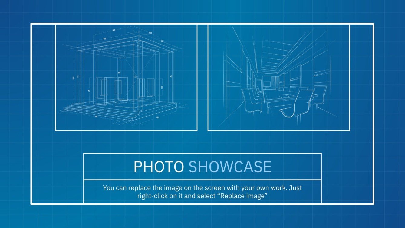 Monochrome Blueprint Style Portfolio | Google Slides