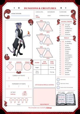 Dungeons and Creatures: Tiefling Character Sheet