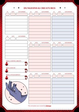 Dungeons and Creatures: Tiefling Character Sheet